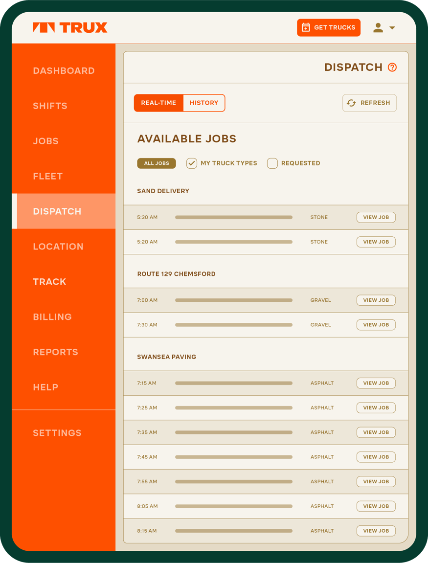 Dump Truck Driver Booking Software and App from Trux